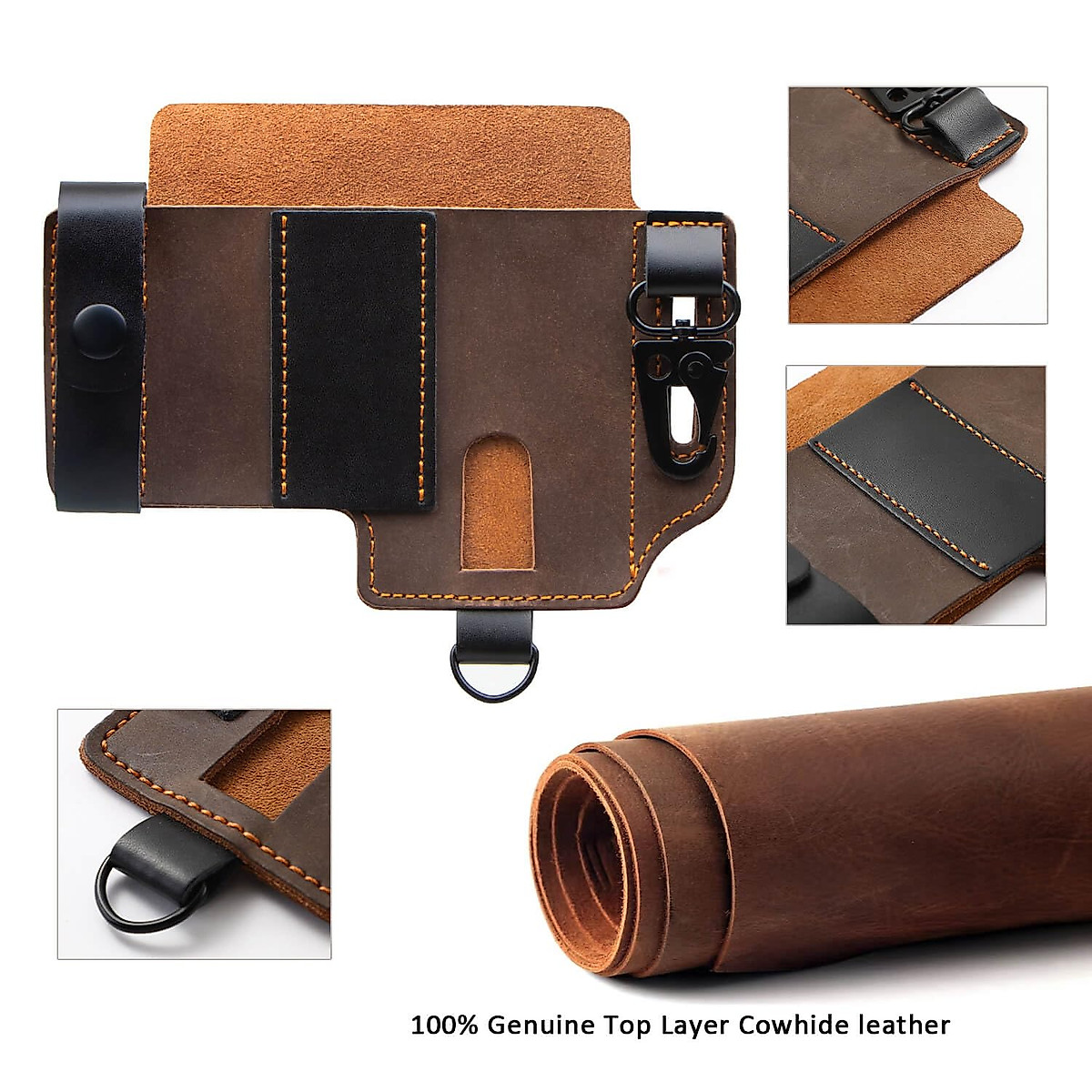 GVKES Leather Multitool Sheath - Leatherman Holster with Keychain - EDC Organizer and Belt Pouch for Knife, Flashlight, and Tools