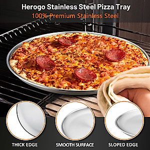 Herogo 12 Inch Stainless Steel Round Pizza Pan Set of 2, Large Healthy Pizza Tray Platter for Oven Baking Serving, Dishwasher Safe