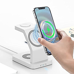 3 in 1 Mag-Safe Wireless Charging Station,Magnetic 18W Fast Charger Stand for Apple iPhone 14/13/12,14/13/12Pro,14/13/12Pro Max,Mini,AirPods 2/pro,iWatch 8/se/7/6/5/4/3(Qc3.0 Adapter Included)