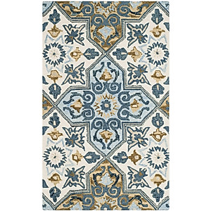SAFAVIEH Suzani Collection 3' x 5' Ivory/Blue SZN380A Hand-Hooked Boho Premium Wool Area Rug
