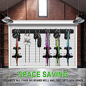 MENGXIANG Ski Wall Rack 6 Pairs of Ski Storage Rack Wall Mount Snowboard Rack for Home and Garage Skiing Storage Mount Holds Up to 300lbs