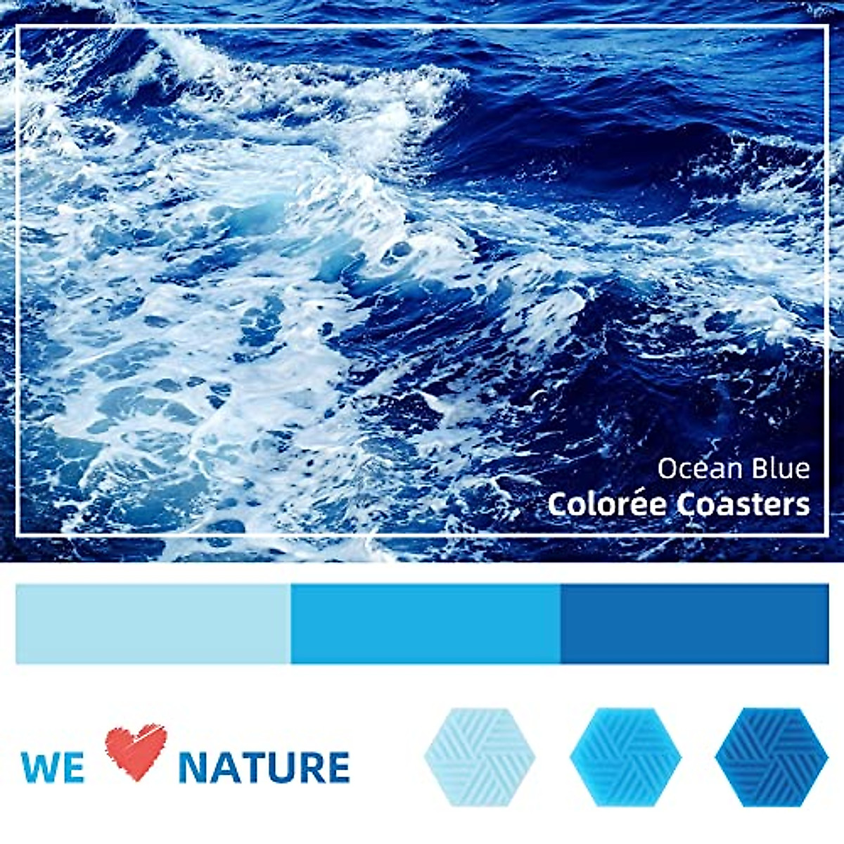 Dirani Design Colorée Coasters(Ocean Blue) for Drinks, Coffee Table Cute Silicone Non Absorbent Outdoor Modern Hexagon Cup Cool Farmhouse, Dishwasher Safe, House Warming Gifts New Home