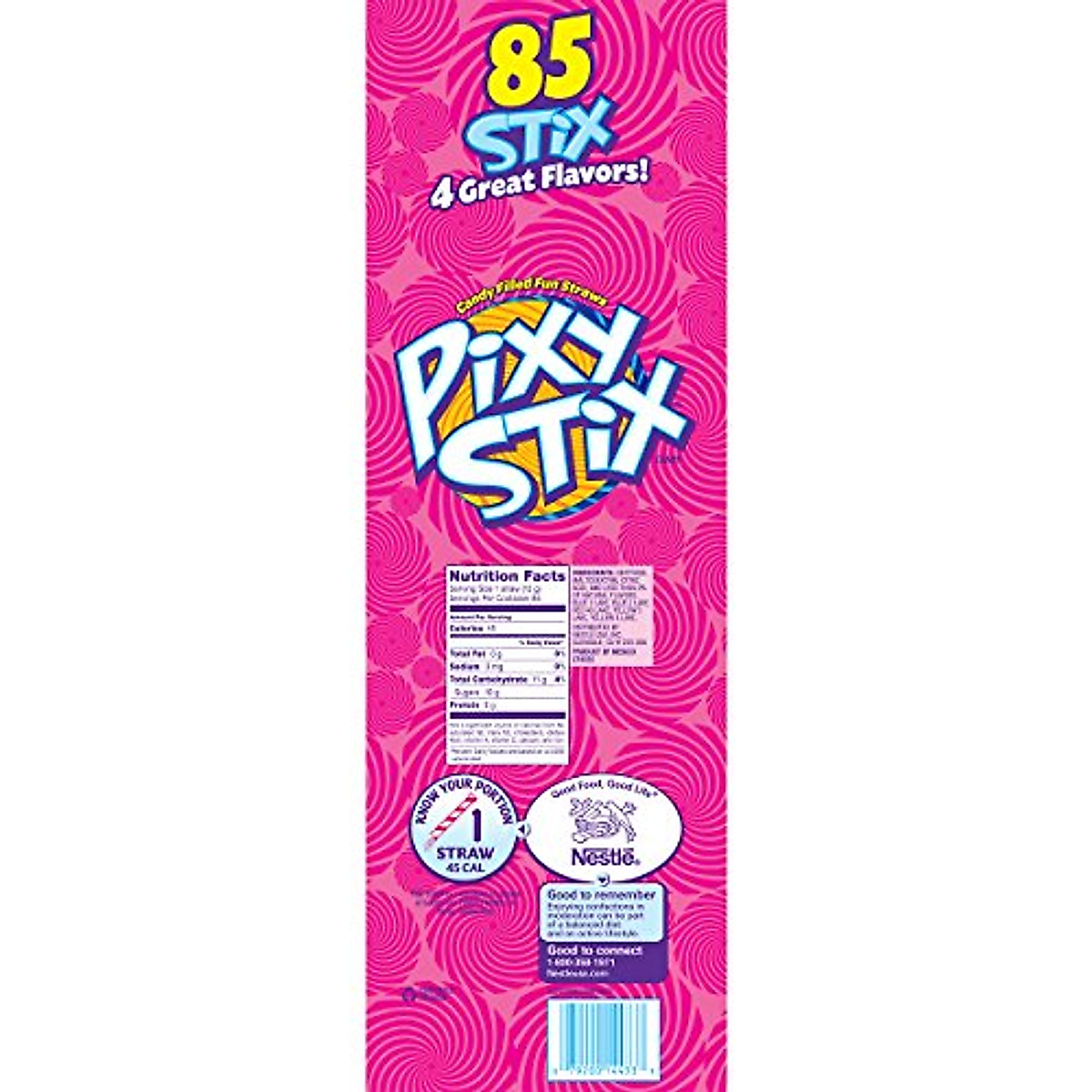 Pixy Stix Candy Filled Fun Straws, Grape, Maui Punch, Cherry & Orange Flavors, 0.42 oz (Pack of 85)