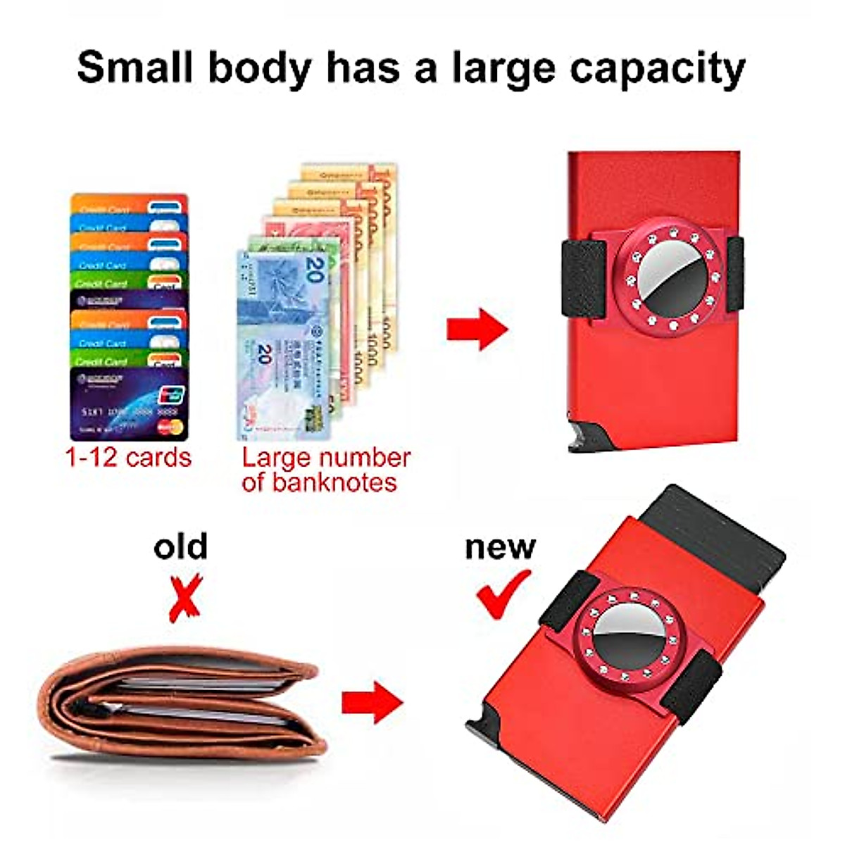 Le Vasty Womens Airtag Wallet, Slim Wallet for Women, RFID Blocking Pop Up Wallet Women, Aluminum Metal Card Holder Wallet for Women, Elegant Wallet with Airtag Holder with Cash Strap…