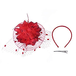 Derby Netting Mesh Headband,BOLUBILUY Feather Big Flowers Hair Band Tea Party Girls Women Wedding Bridal Fascinator Hat