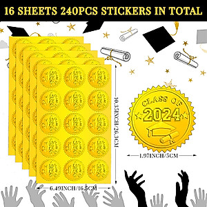 Zonon 240 Pcs Gold Embossed Graduation Seal Stickers Embossed Graduation Cap Diploma Gold Envelope Seals Certificate Class of 2024 Gold Foil Seals Stickers for Graduation Envelopes, 2 Inches