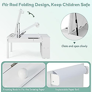 INFANS 2 in 1 Kids Art Table and Chair Set, Toddler Craft Play Wood Activity Desk with 2 Chairs Paper Roll Storage Canvas Bins Paint Cups for Drawing Writing, Children Furniture for Daycare Nursery