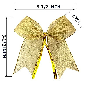 Micomon 50pcs 3-1/2" Metallic Gold Bows Twist Tie Bows for Gift Wrapping with Fish Tails (Gold)