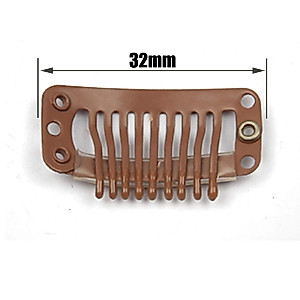 50pcs Wig Clips Stainless Steel Snap Clips for Hair Extensions DIY Wig Combs 9-Teeth 32mm 1.2g/pc, 2pcs Weaving Thread, 1set/30pcs Needles (Light Brown)