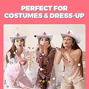 White Cowgirl Hat - (pack Of 2) Adult Size Pink Star Cowboy Hats For Women With Sequin Trim Fringe, Adjustable Neck Drawstring, White Cowboy Hat For Costume Party, Play Dress-up Fits Most Women