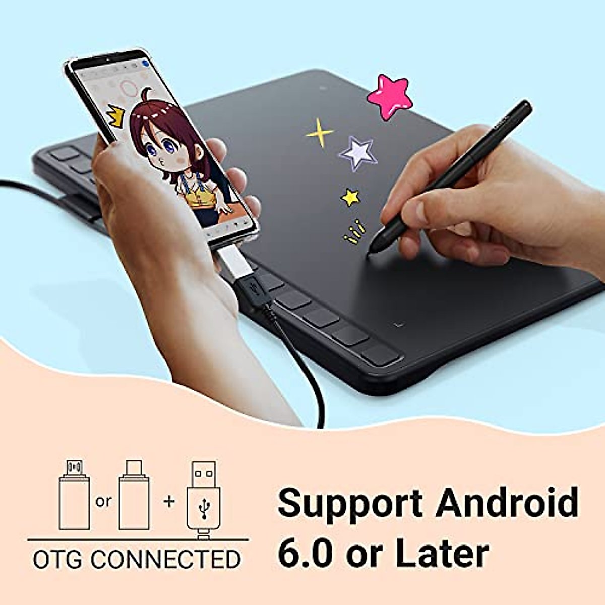 UGEE 10X6.27 Inches Drawing Tablet,Digital Drawing Art Pad with 12 Shortcut Keys,Battery-Free 8192 Passive Stylus，Computer Graphic Pen Tablet Work for Mac, Windows PC and Android