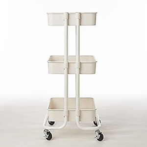 Urban Lifestyle Plastic 3 Tier Rolling Storage Cart, White