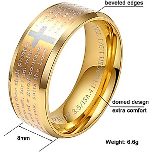 Rinspyre 8MM Stainless Steel Cross Rings for Men Women Bible Verse Philippians 4:13 Jewelry Wedding Bands Silver/Black/Gold (Gold, 6)