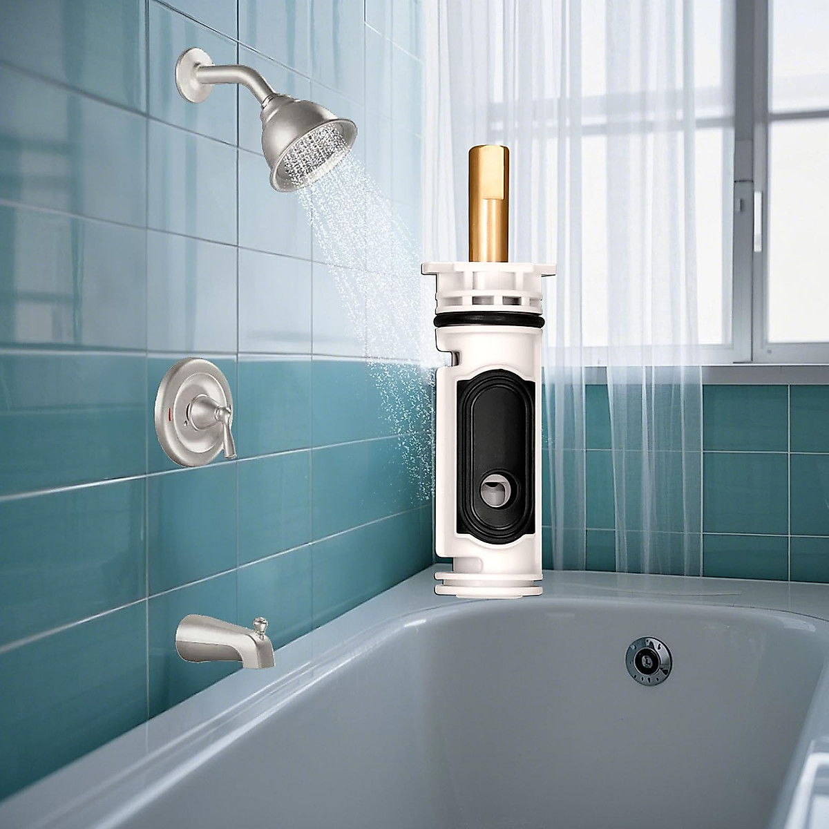 Replacement Cartridge for 1222 with Puller & Retainer Clip, Tub and Shower Repair Kit for One Handle Faucet, Bathtub Shower Valve Parts and Removal Tool, Brass and Plastics