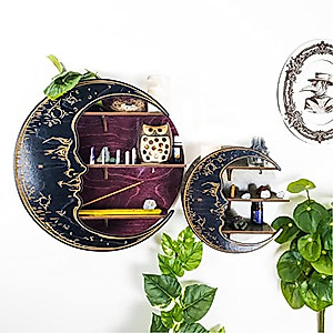 Eayoly Wooden Moon Shelf for Crystals, Floating Shelves Made of Wood, Display Shelf for Essential Oil, Crescent Moon Floating Shelves, Rustic Storage Shelf for Living Room, Bedroom, Bathroom