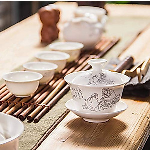 Emoyi Traditional Chinese Gaiwan Sancai Tea Cup Old Man Pattern Porcelain Best Gift