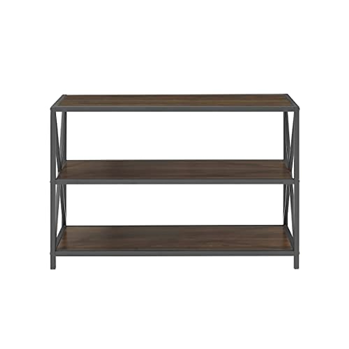 Walker Edison 2 Tier Open Shelf Industrial Wood Metal Bookcase Tall Bookshelf Home Office Storage, 40 Inch, Dark Walnut
