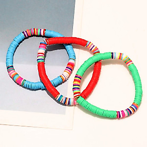 NLCAC Heishi Surfer Bracelets Stackable Colorful African Vinyl Disc 6mm Beads Stretch Bracelets Vsco Boho Summer Beach Jewelry for Women (5)