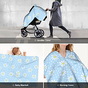 Rutiea Daisies and Dots Car Seat Cover for Babies, Peekaboo Opening Minky Carseat Canopy Stroller Cover for Newborn, Mom Nursing Breastfeeding Covers, Blanket for Infant Toddler