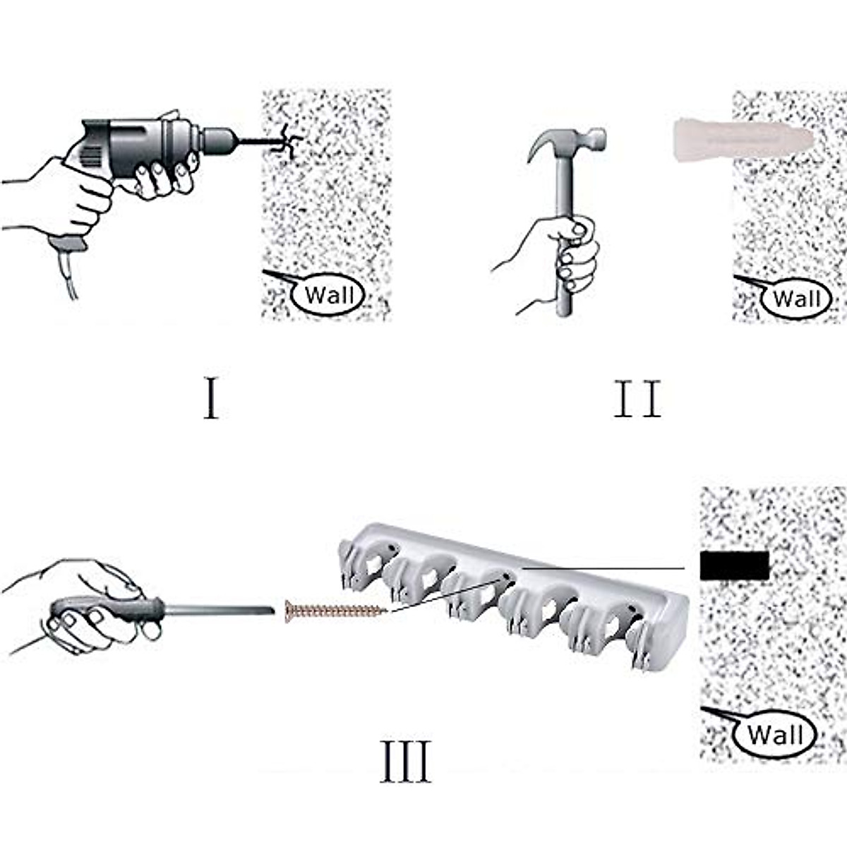 Mop Broom Holder, Garden Tools Wall Mounted Commercial Organizer Saving Space Storage Rack for Kitchen Garden and Garage,Laundry Offices(5 Position with 6 Hooks)