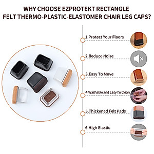 16 PCS Rectangle Clear Silicone Chair Leg Floor Protectors with Felt, Rectangle Felt Furniture Leg Caps, Table Leg Covers Cups, Anti- Scratches and No Noise, (Fit L :1.3-1.7", W: 0.9-1.2")