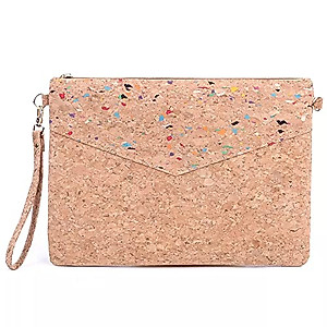 Cork Vegan Crossbody Clutch shoulder bag purse, Natural Look, 100% Cork, Sustainable, organic, Eco friendly gift (Beige/Multicolor)
