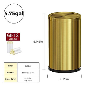 LEASYLIFE 18L/4.7GAL Stainless Steel Trash can,Kitchen Trash can with lid，Gold Kitchen Trash Can with Flipping Lid,Garbage cans for Kitchen，Living Room (4.7gal-Gold)