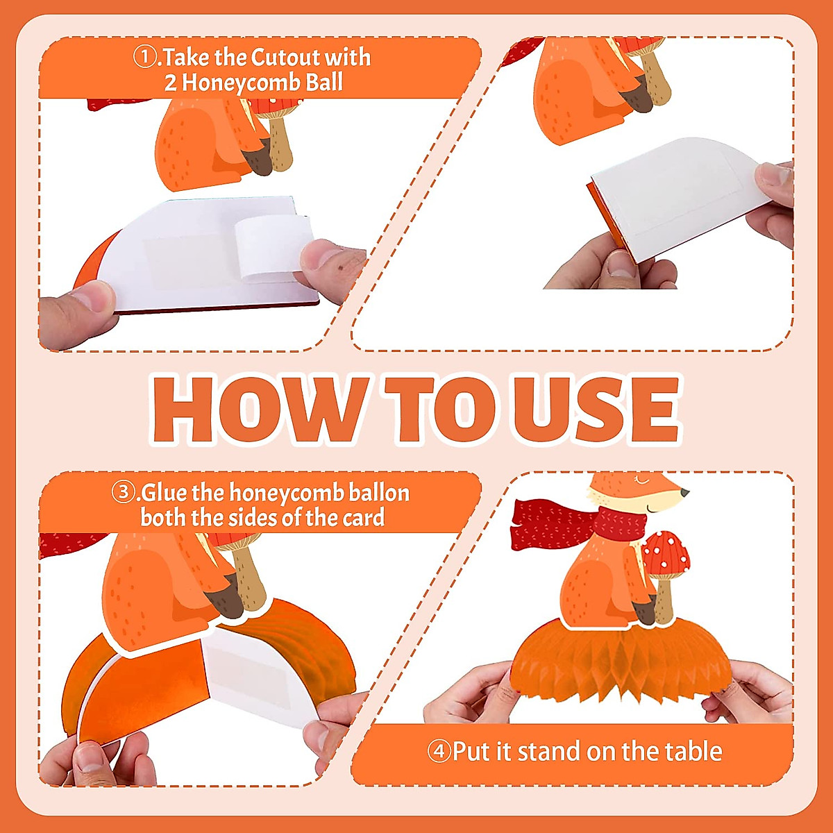 9PCS Fox Honeycomb Centerpieces 3D Table Topper Woodland Animals Double Side Centerpieces for Girl Boy Fox Theme Baby Shower Birthday Party Decorations