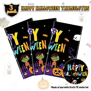 3 Pack Halloween Plastic Tablecloth Happy Halloween Black Rectangle Tablecloth Pumpkin and Ghost Tablecover Waterproof Spillproof Wipeable Tablecloth for Dinner Halloween Party Supplies 54 x 108 Inch