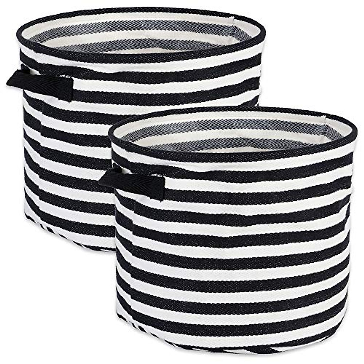 DII Laundry Storage Collection Cabana Stripe Collapsible and Waterproof Bins, Small Round, 9.5x8, Black, 2 Piece