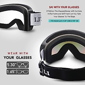 JULI Ski Goggles, Skiing Skating Snowboarding Goggles with Anti-Fog UV Protection M3(Black Frame/7.9% VLT Blue Len)