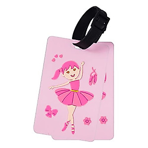 Wildkin Kids Luggage Tags for Boys and Girls, Includes 2 Matching Bag Tags and Removable Information Card, Perfect Size for Attaching to Suitcases, Backpacks, and Duffle Bags (Ballerina)
