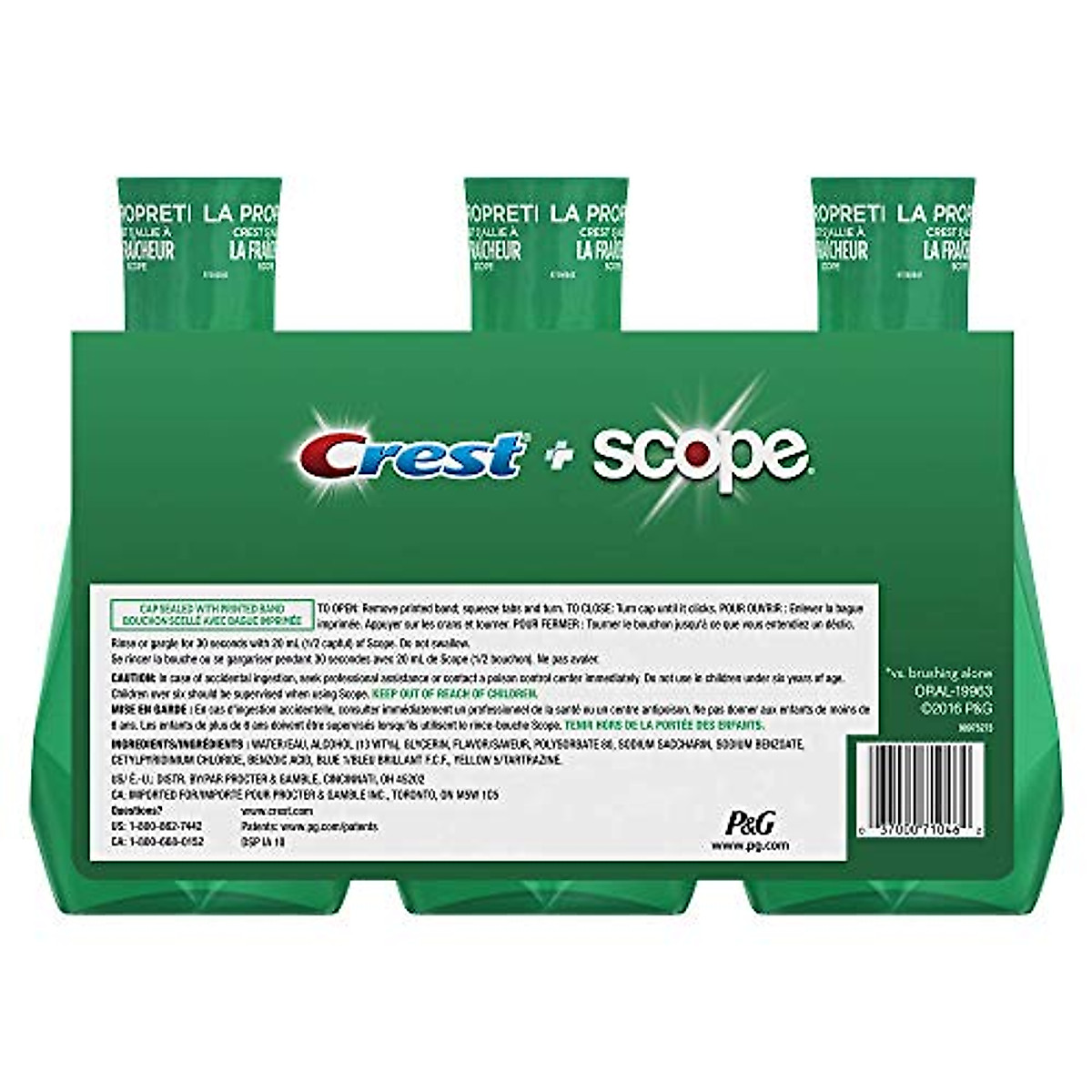 Crest Scope Outlast Mint Mouthwash 33.8 Fl Oz, 3 pk./1L