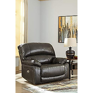 Signature Design by Ashley Hallstrung Leather Adjustable Oversized Power Recliner with USB Charging, Gray