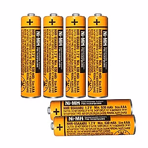 6 Pack HHR-65AAABU NI-MH Rechargeable Batteries 1.2V 630mAh AAA Battery for Panasonic Cordless Telephone Batteries