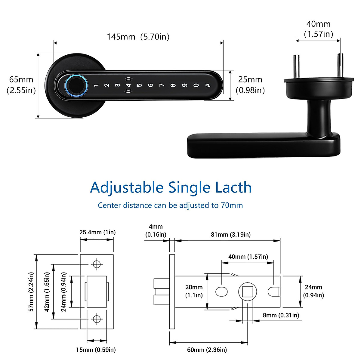 Smart Lock,CATCHFACE Fingerprint Door Lock Keyless Entry Door Lock Fingerprint Door Handle Biometric Door Lock with Fingerprint/TTlock App/Code/Key WiFi Door Lock for Front Door Home Airbnb(Black)