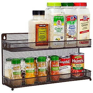 CAXXA 2 Tier Mesh Kitchen Counter-top or Wall Mount Spice Rack Jars Storage Organizer, Bronze