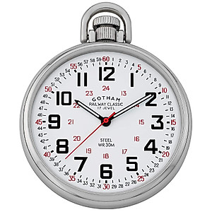 Gotham Men's Stainless Steel Mechanical Hand Wind Railroad Style Pocket Watch # GWC14106SX