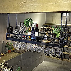 Wine Rack, Upside Down Goblet Rack, Hanging Wine Holder Bar Table, Household Hanging Cup Rack, Wine Ornaments, Height-Adjustable Wine Hanger Organizer Rack (Color : A, Size : 60 *