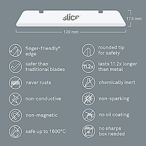 Slice 10538 Extra Long Industrial Blade, Advanced Ceramic, Ideal for Insulation, Batting, Foam, Finger-Friendly Safety Blade, Lasts 11x Longer Than Metal, Rounded Tip (4 Pack)