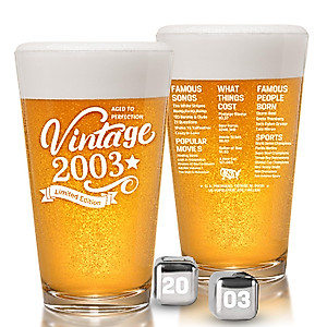 Vintage 2003 Old Time Information 21st Birthday Gifts for Men Women Beer Glass Funny 21 Year Old Presents - 16 oz Pint Glasses Party Decorations Supplies-21 Year Old Birthday Party Decorations