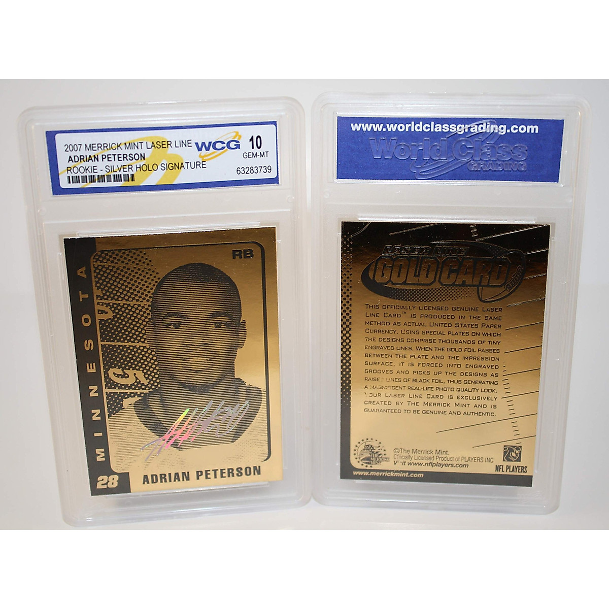 ADRIAN PETERSON 2007 Laser Line Gold Card ROOKIE Vikings Graded GEM MINT 10