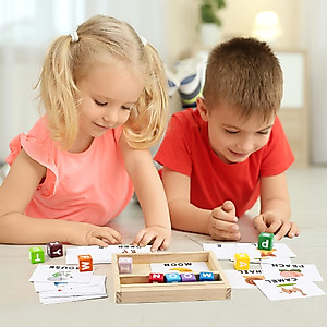 Coogam Wooden Blocks Spelling Game, Color Alphabet Letters Matching Flash Cards ABC Cubes Sight Words Learning Educational Montessori Puzzle Gift for Preschool Kids Boys Girls Age 3 4 5 Years Old