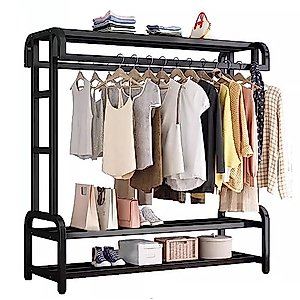 HM&DX Clothes Rack with Wheels,Double Rods Clothing Rack for Hanging Clothes,Heavy Duty Clothes Garment Racks,Industrial Pipe Clothes Rack,Metal Rolling Clothing Racks Organizer for Clothes Shoes