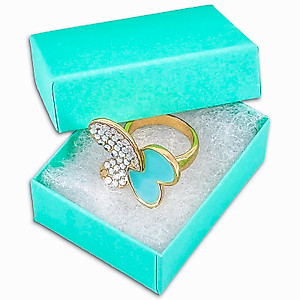 TheDisplayGuys - 100-Pack #10 Cotton Filled Cardboard Paper Jewelry Box Gift Case - Teal Green (1 15/16" x 1 1/4" x 11/16")