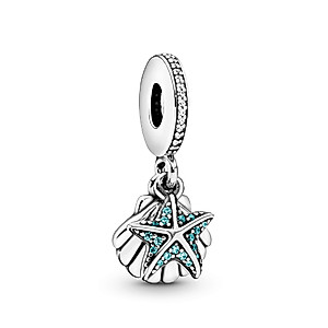 Pandora Jewelry Starfish and Sea Shell Dangle Cubic Zirconia Charm in Sterling Silver, No Box