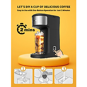 Hrelec 2 in 1 K Cup Coffee Maker, Iced Single Serve Coffee Maker for Capsule and Ground Coffee, Pod Coffee Maker One Cup Small Coffee Machine with Self-Cleaning Function, 8-14 oz Brew Size