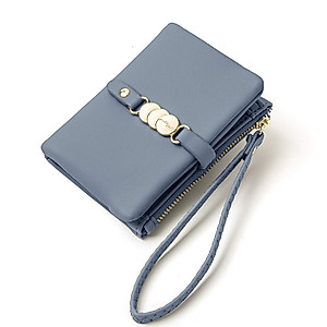 AOXONEL Womens Wallets Small Rfid Bifold Wristlet,Ladies Wallets for Card Coin,Change Purse with Wrist Strap (Blue)