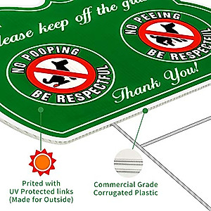 HISVISION No Peeing/Pooping Be Respectful Dog Sign 2 Pack, Keep Off The Grass Yard Sign with Metal Wire H-Stakes, 12" x 9" Stay Off Grass Signs Double Sided UVresistance, Waterproof, Easy to Install
