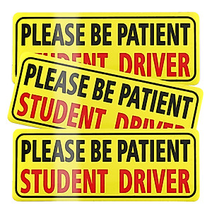 JUSTTOP 3pcs Magnet for Car, Please Be Patient Student Driver, New Drivers Sticker Safety Warning, Magnetic Reflective Rookie Driver Bumper Sticker (Black&Red)